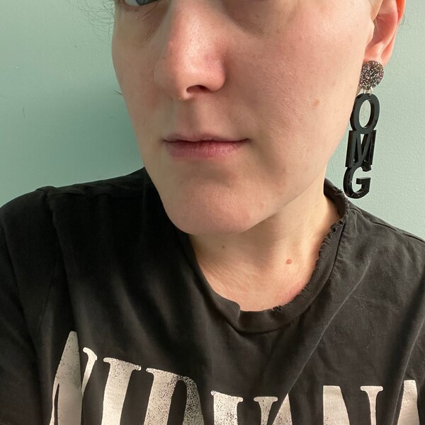 Laser Cut OMG Black Acrylic Earrings, Glitter Earrings, Statement ...