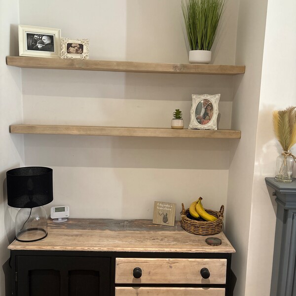 Rustic Wooden Floating Shelf: Shabby Chic Sustainable Solid Wood - Etsy