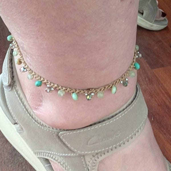 Beaded Anklet | Boho Hippie Anklet | Purple Amethyst | Crochet Anklet ...