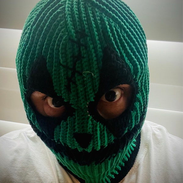 Custom Bunny Crochet Ski Mask Women Men Two Eye Holes Knit Green ...