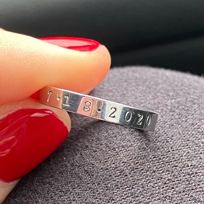 Name Date Ring Stacking Wedding Date Ring Birthdate Stackable - Etsy