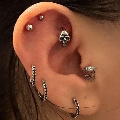 16g Skull Horns Solid Surgical Steel Septum Clicker 1/4 6mm Nose Ring ...