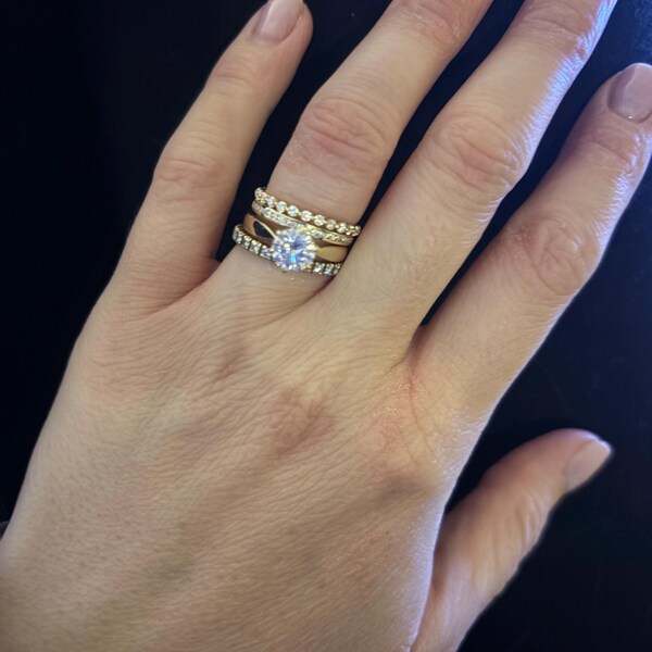 Dainty Single Prong Ring, Marquise and Round Moissanite Wedding Band ...