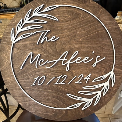 3D Circle Wedding Welcome Sign, Wooden Geometric Circle Wreath Custom ...