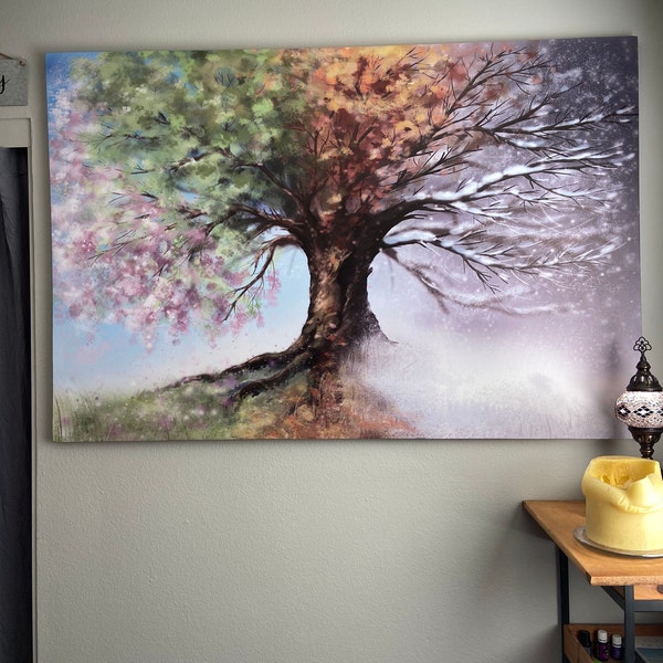 Four Seasons Tree Canvas Wall Art: Abstract Colorful Print - Etsy