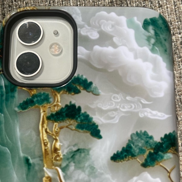 Magsafe Asian Chinese Embroidery Phone Case Green Landscape Tough Phone ...