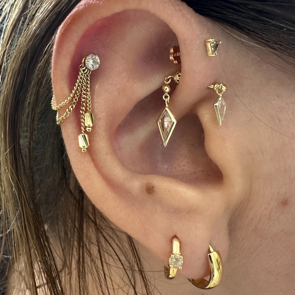 NEW ‣ 14K Solid Gold Vertical Helix Chain Piercing • Unique Gold ...