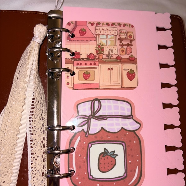 Strawberry Themed Inserts Dashboards Cards Bookmarks for A6 Personal ...