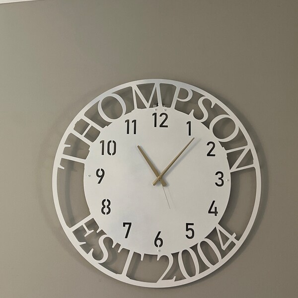 Custom Name and EST Large Metal Wall Clock, Silent Clock for Wall ...