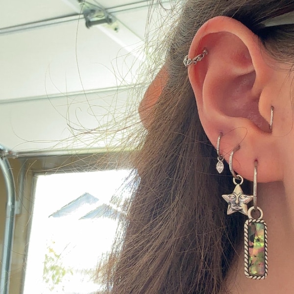 Set 4 Earring Set Jewelry Set Earring Bundle Blue Moon Hoops Crescent Moon Hoop Lock Earrings ...