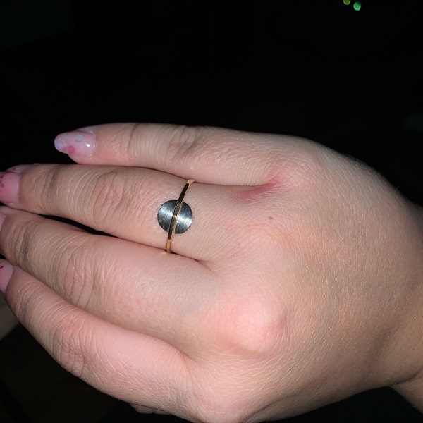 Saturn Silver and Gold Ring, Universe Ring, Circle Ring, Small, MINI ...