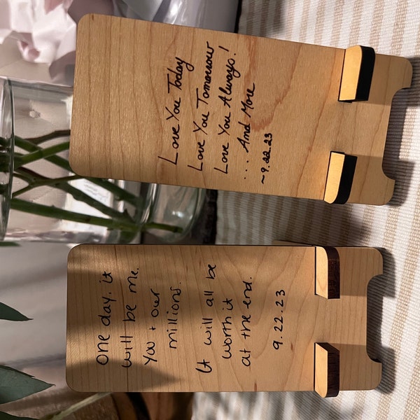 Custom Wood Phone Stand With Personalized Message (handwritten or Typed ...