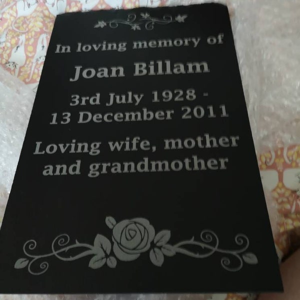 Natural Slate Memorial Headstone With Scroll and Rose Design 3 Sizes ...