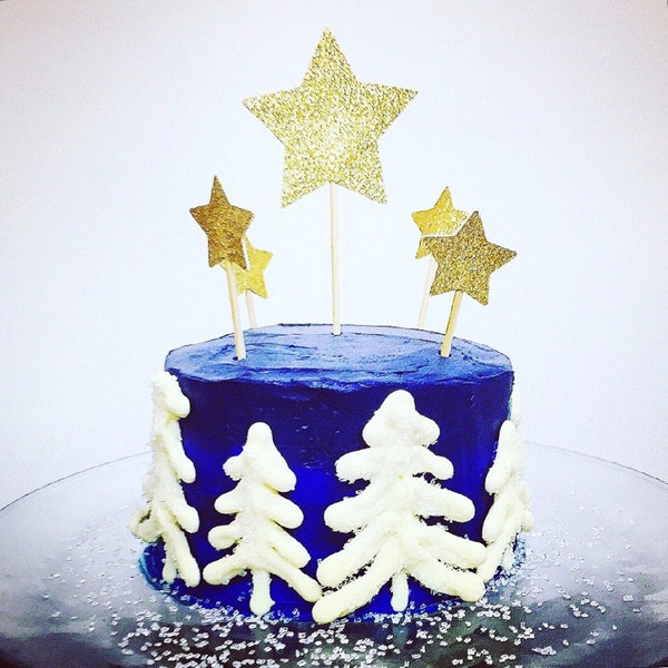 Silver Glitter Star Cake Topper Set (5), New Years Eve Decor, Twinkle ...