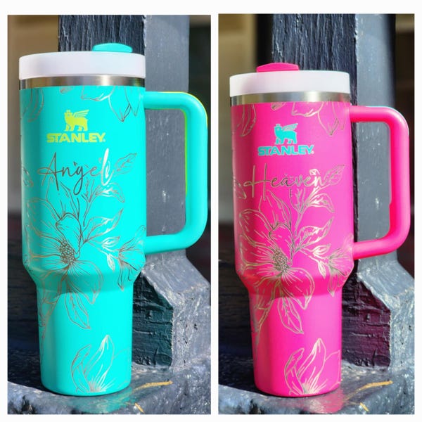 Magnolia Flower Engraved 40oz Tumbler | Stanley Quencher | Handle Lid ...
