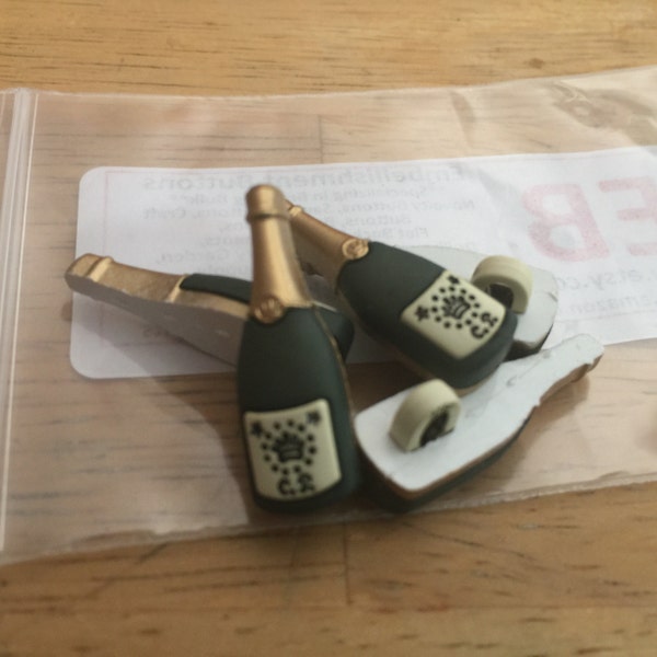 Mini Green Champagne Bottle Buttons Galore Shank Back Wine Lover 243 - Etsy