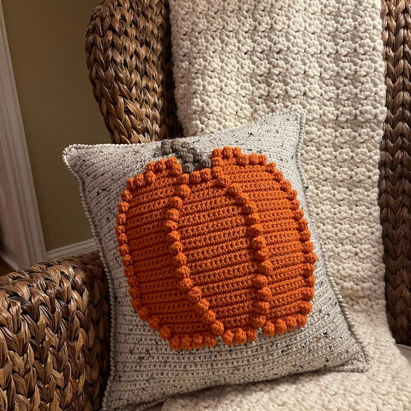 Pumpkin Crochet Pillow Pattern Fall Crochet Bobble Pumpkin Pillow DIY ...