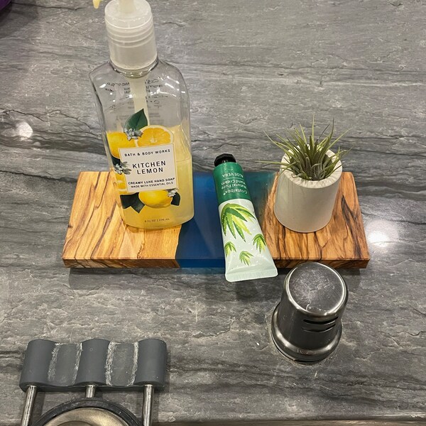 Soap Stand Olive Wood Riser Live Edge Kitchen Decor Soap Dish Resin ...
