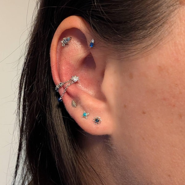 Dangle Moon&star Hidden Helix Threadless Earring • Solid 14K Gold ...