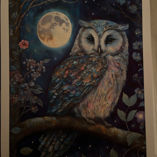 Moonlight Owl 5x7 Altar Print, Direct From Artist, Whimsical Owl Art ...