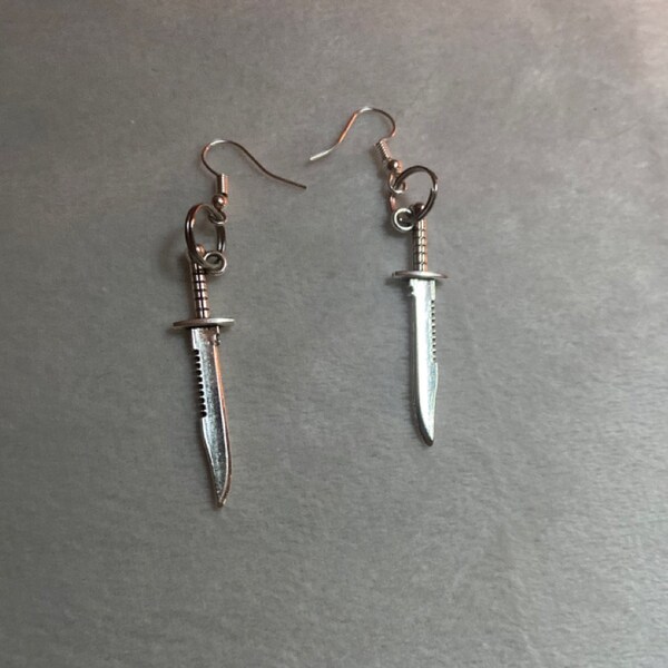 Dagger Silver Earrings | Emo Goth Cool Fashion Rock Tattoo - Etsy