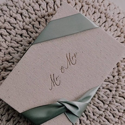 Linen Invitation Box Emerald Green Wedding Invitation Box Foil Stamped ...