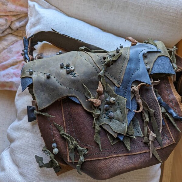 Leather Leaf Bag, Green Leather Bag, Urialmagic Leaf Bag, Leather Fairy ...