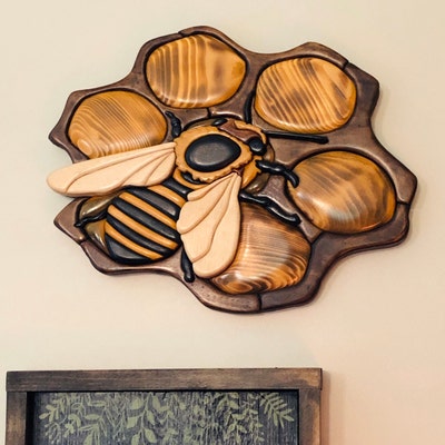 Bee and Honeycomb, Intarsia Wooden Art, Home Decor, Wall Decor, 3D Wall ...
