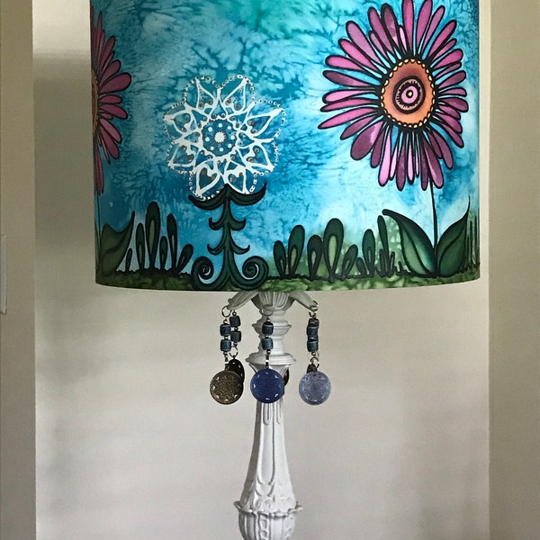 Poppy Lampshade for Table Lamp Base. Hand Silk Painted. Original 360 ...