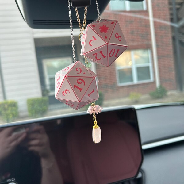 D20 Car Dice [2" White and Pink Holographic - "sakura Spell"] - Cherry ...