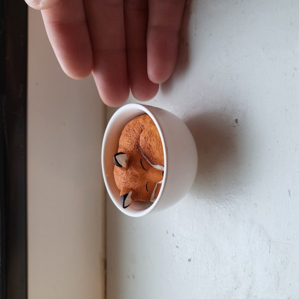 Miniature Red Fox Figurine Sleep in Teacup. Handmade Resin Teacup Fox ...