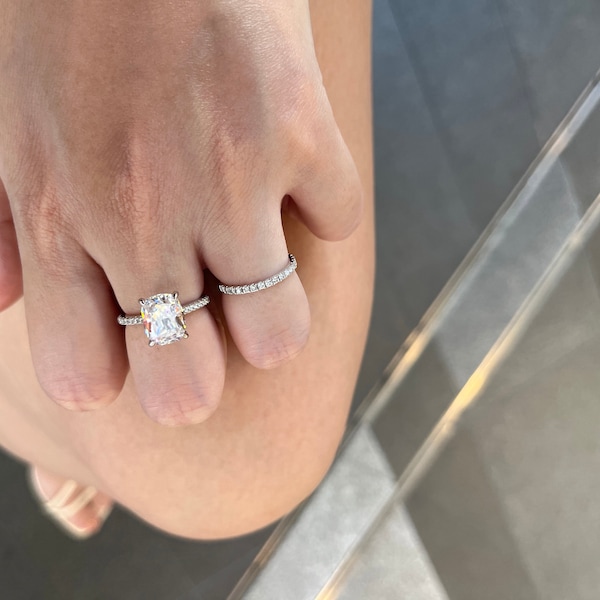 10x8mm (4ct) Rectangle Cushion Cut Engagement Ring, Cushion Solitaire ...