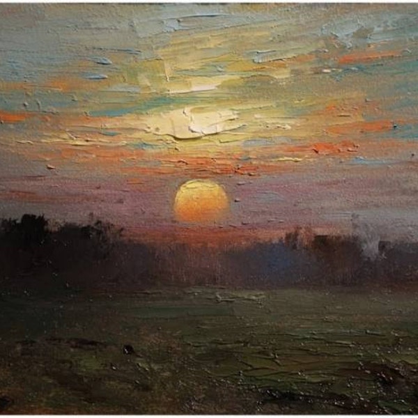 Impressionist Sunset Landscape Oil Painting Original, Lake Wall Art ...