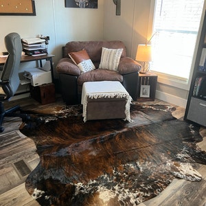 Genuine Leather Binding Cowhide Rug, Hereford Actual Size 7.0X7.4 FT ...