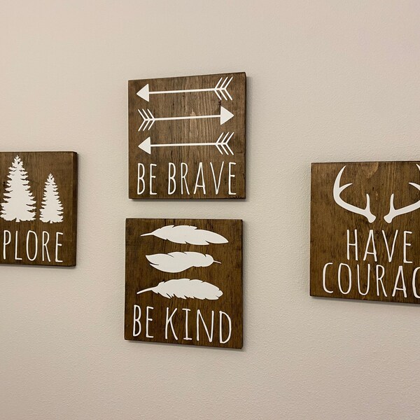 Rustic Nursery Signs / Woodland Nursery Decor / Be Brave / Be Kind ...