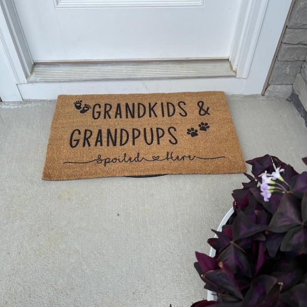 Grandkids and Grandpups Spoiled Here Doormat for Grandma Welcome Mat ...