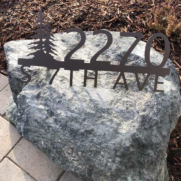 Custom Metal Home House Address Sign With Tree for Rock or Wall - Etsy