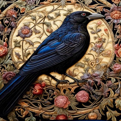 Raven Table Runner Floral Background William Morris Inspired Stylized ...