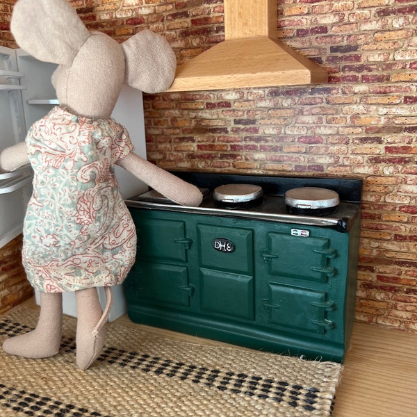 Dollhouse AGA Style Cooker Stove Oven Green Large 1:12 Scale Miniature ...