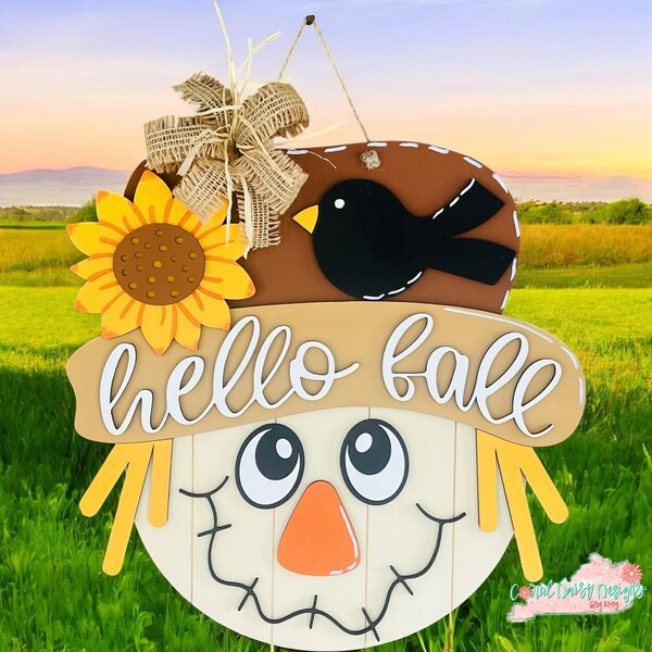 Hello Fall Scarecrow Door Hanger Svg - Fall Welcome Sign Svg ...