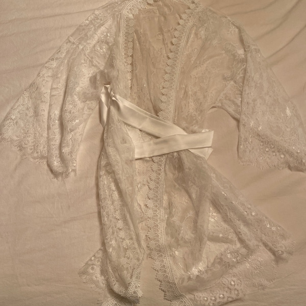 Longer Lace Robe White Lace Robe Women Kimono Bridal Robe Wedding Party Robe Bridal Party