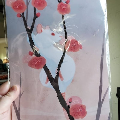 Peach Blossom Rat 8x12 Year of the Rat Art Print - Etsy