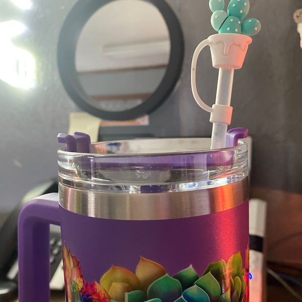 Straw Topper Cover Cactus Silicone Cap for Reusable Plastic Straws ...