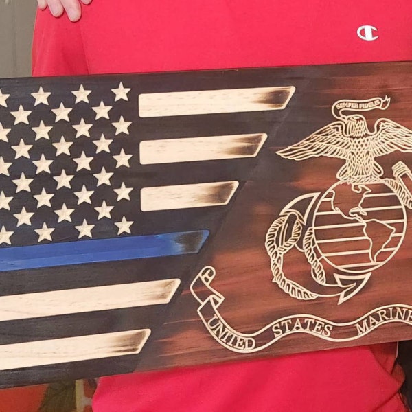 Classic United States Marine Corps EGA Flag Custom Made From Pine Wood ...