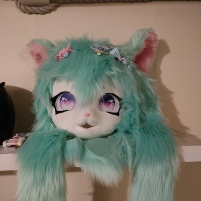 Blue Cat Mask King Cat Mask Furry Cosplay Mask Head With Blue Hair ...