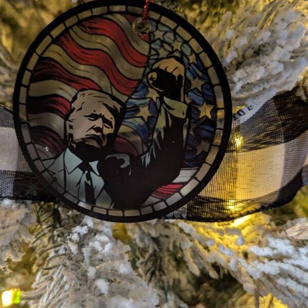 Trump With Raised Fist Stained Glass Look Christmas Ornament, Trump ...
