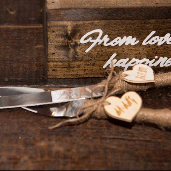 Personalized Rustic Wedding Cake Cutter and Knife Customized Burlap ...
