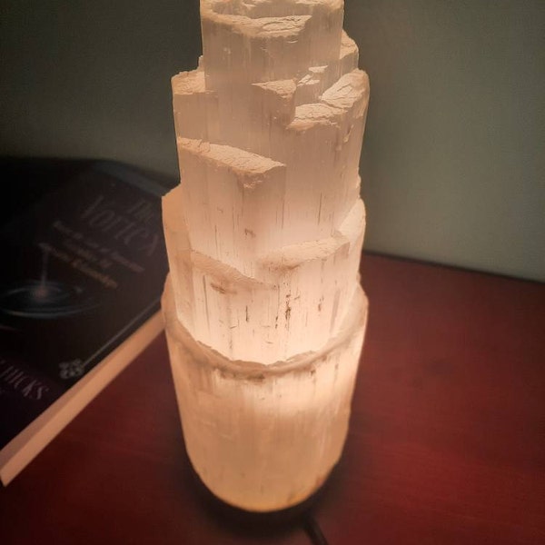 XL Selenite Tower Lamp, Moroccan Selenite Crystals, Handmade and ...