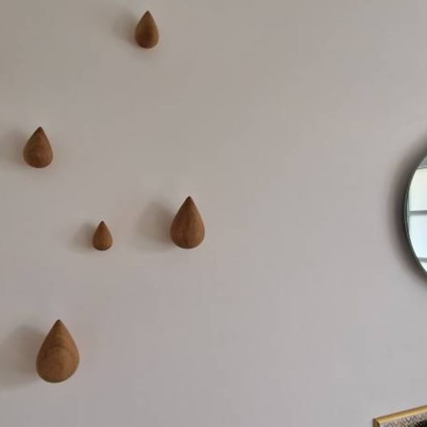 Wooden Drops Set of 7, Water Drop Hooks, Oak Wood Hangers,tear Drops ...