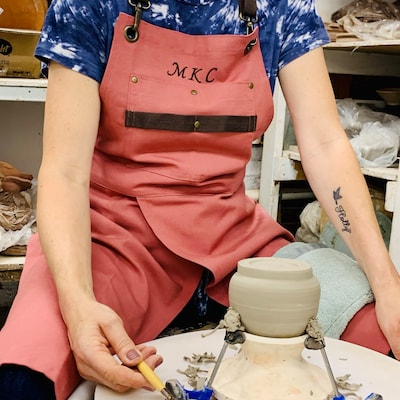 Personalized Linen Split Leg Pottery Apron, Name Embroidered Adjustable ...